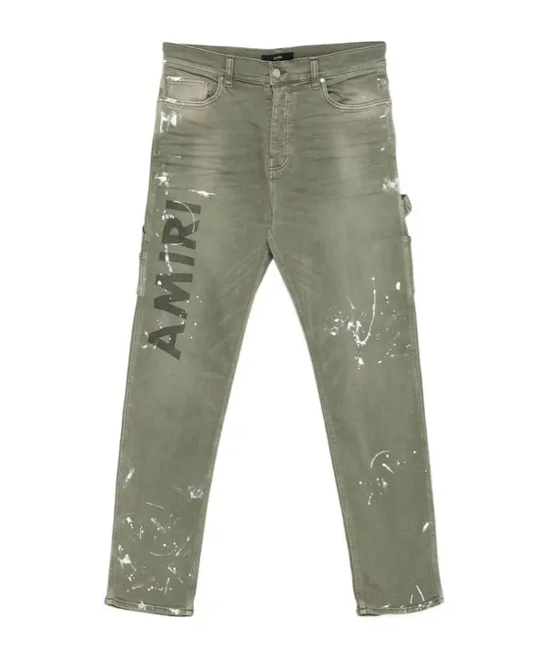 Amiri Stencil Paint-splatter Jeans - Olive