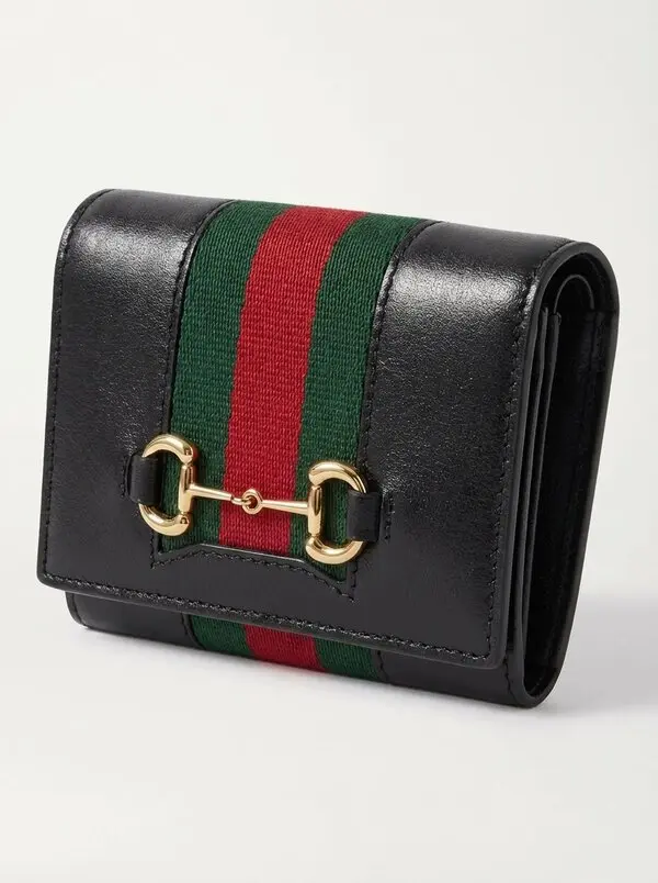 Gucci Horsebit Web Small Tri-fold Wallet - Black