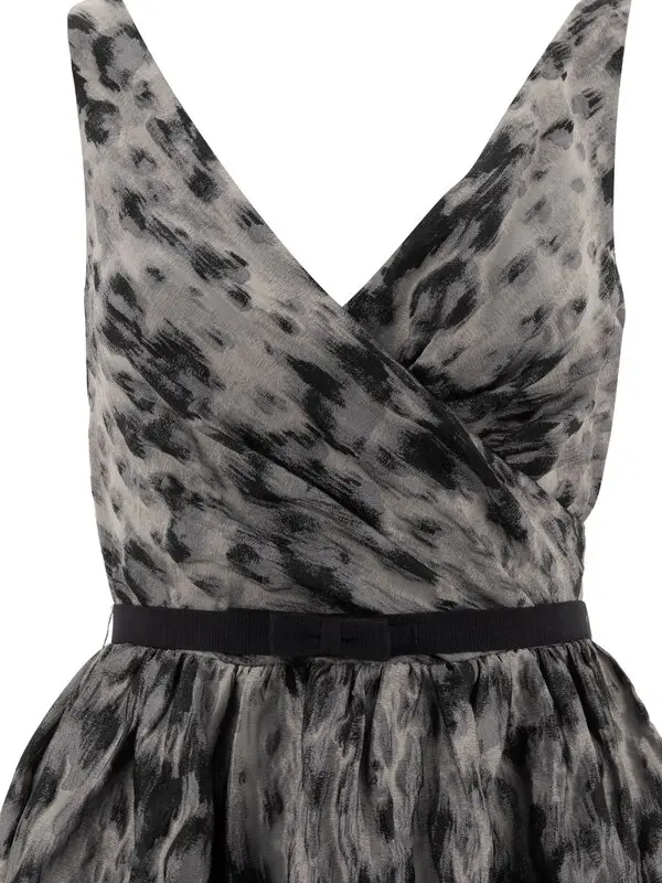 Dior Sleeveless V-neck Printed Pleated Midi Dress
