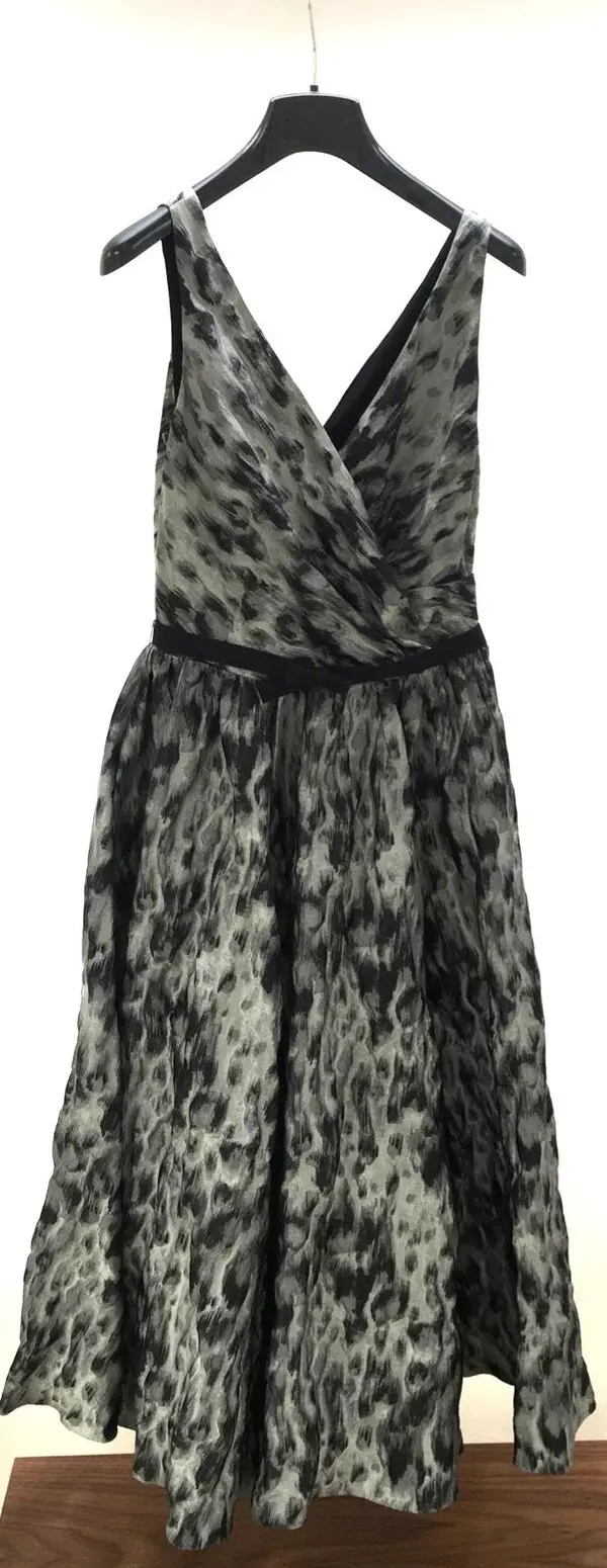 Dior Sleeveless V-neck Printed Pleated Midi Dress