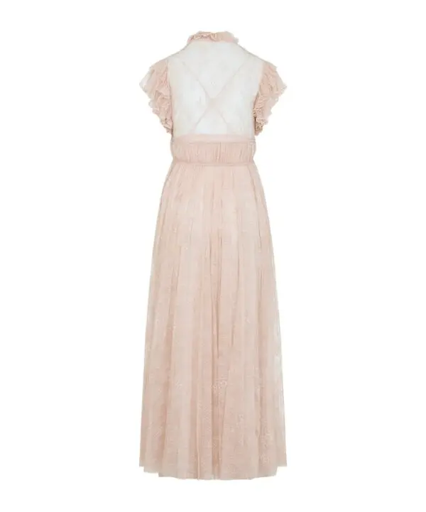 Alberta Ferretti Pleated Lace Maxi Dress - No