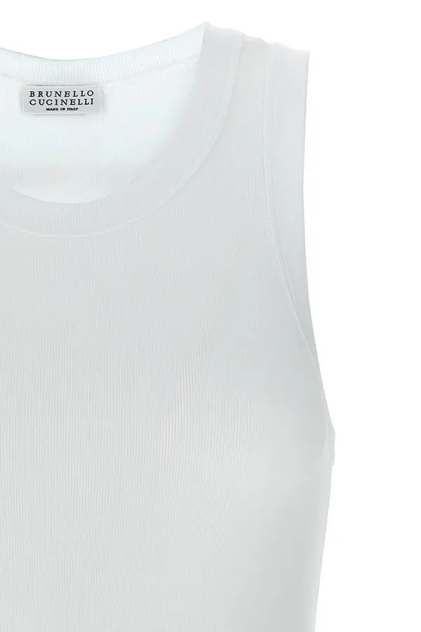 Brunello Cucinelli Ribbed Cotton Tank Top - White