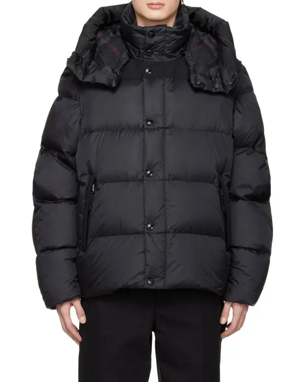 Burberry Logo Patch Hooded Puffer Jacket - Black