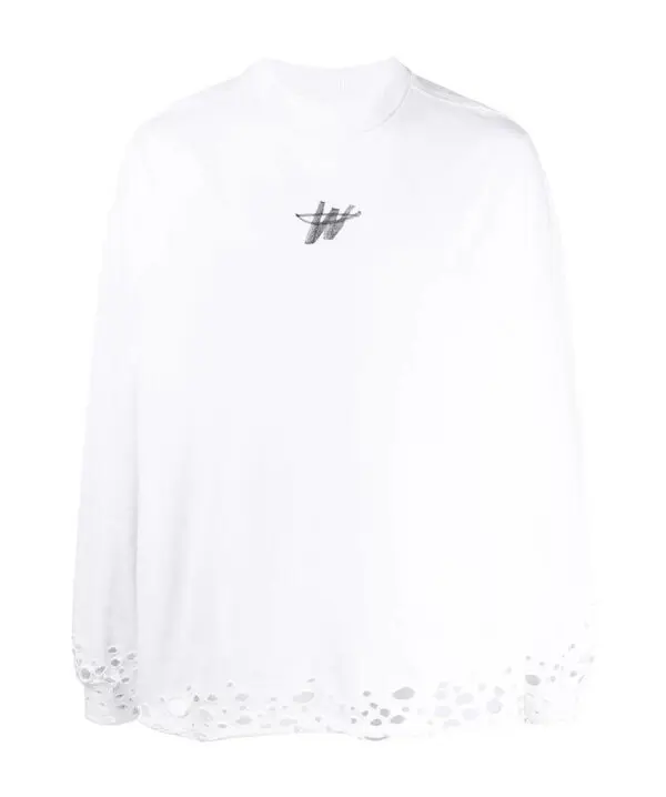 We11Done Branded Perforated Sweatshirt - White