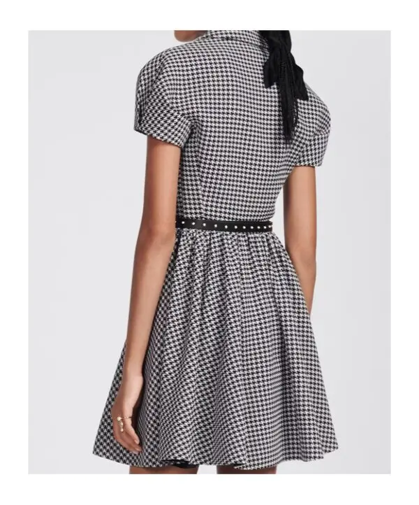 Dior Houndstooth Puff Sleeve Flared Dress