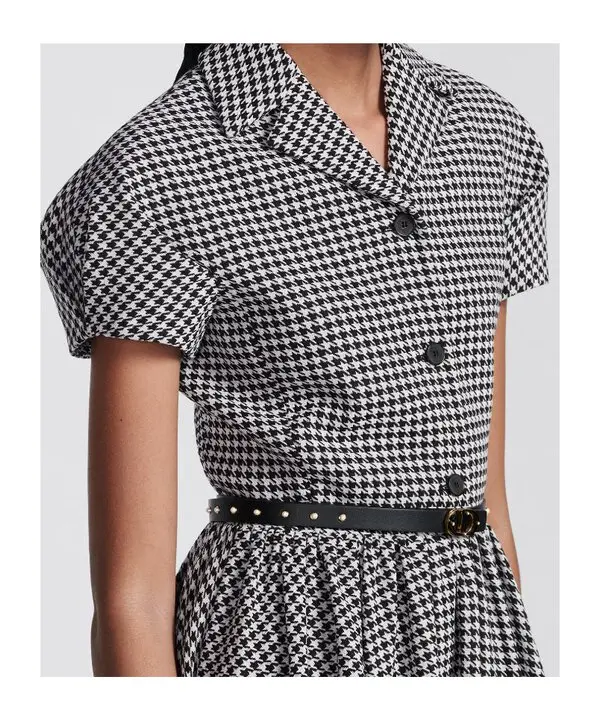 Dior Houndstooth Puff Sleeve Flared Dress
