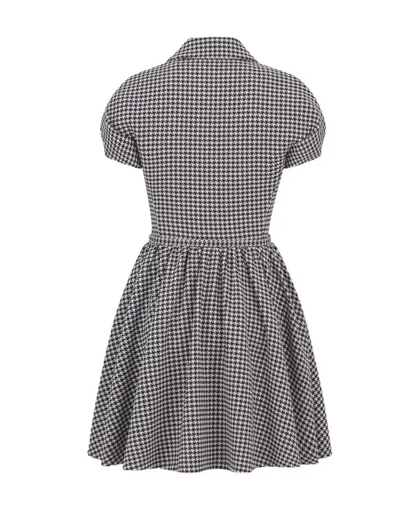 Dior Houndstooth Puff Sleeve Flared Dress