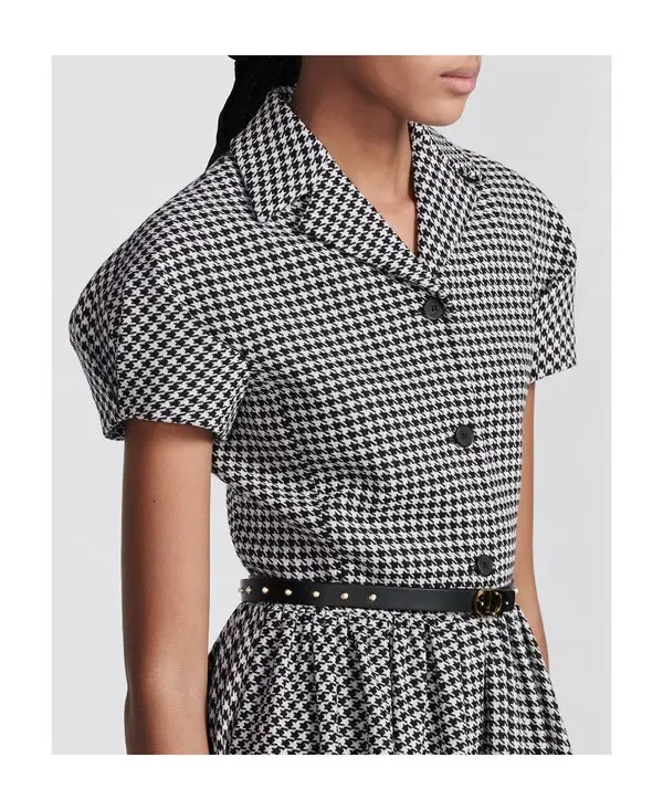 Dior Houndstooth Puff Sleeve Flared Dress