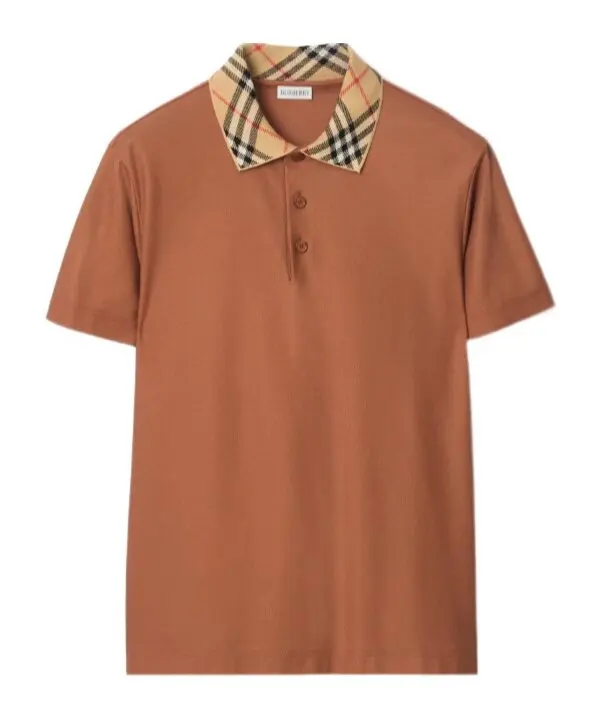 Burberry Checked Collar Short-sleeved Polo Shirt - Ginger Brown