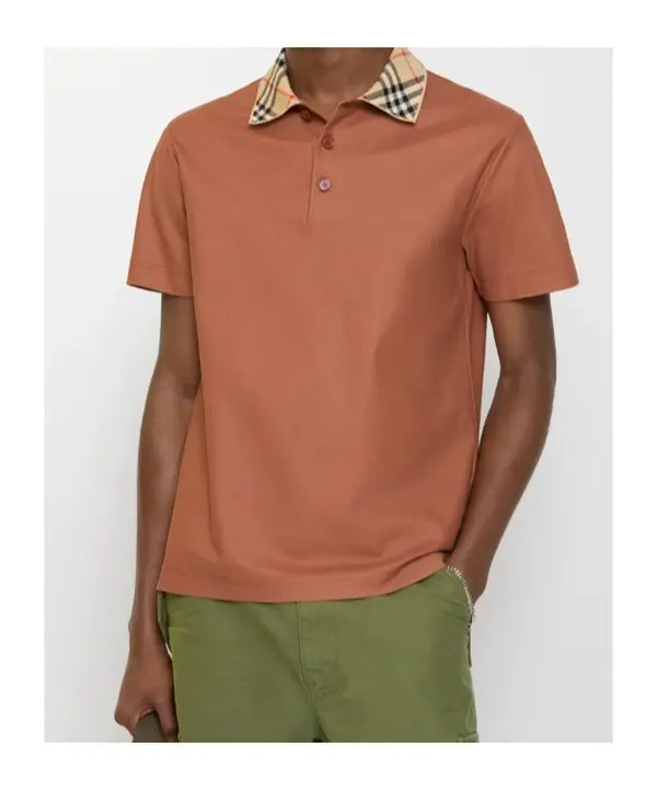 Burberry Checked Collar Short-sleeved Polo Shirt - Ginger Brown
