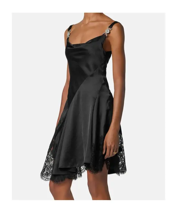 Versace Lace-trimmed Satin Mini Dress - Black