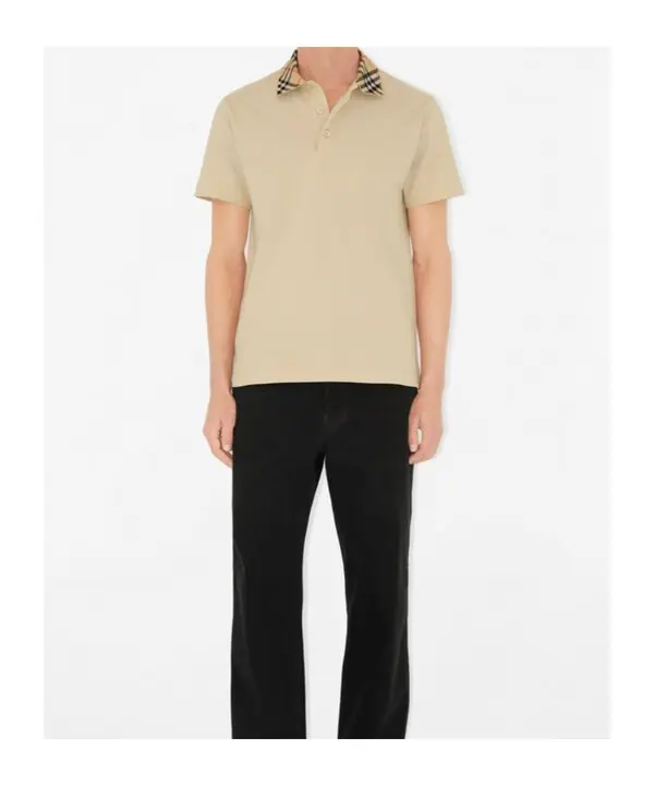 Burberry Check Collar Short Sleeved Polo Shirt - Nutmeg