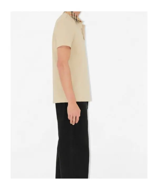 Burberry Check Collar Short Sleeved Polo Shirt - Nutmeg
