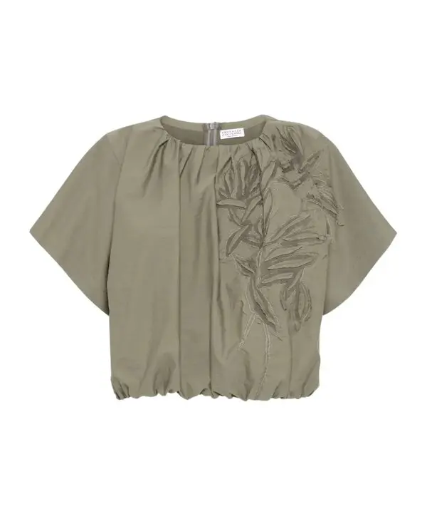 Brunello Cucinelli Embellished Floral Crewneck Blouse - Green