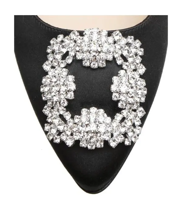 Manolo Blahnik Satin Almond-toe Stiletto Heels With Crystal Buckle