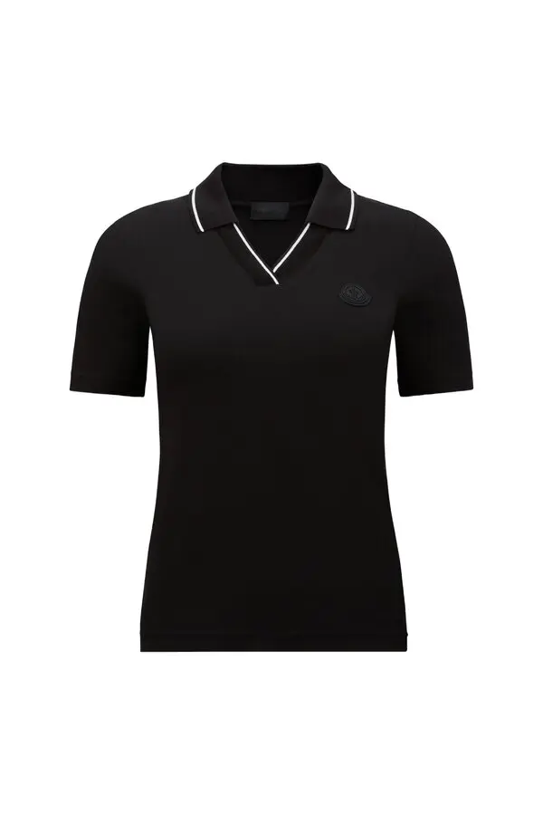 Moncler Logo Patch Piquet Polo Shirt - Black