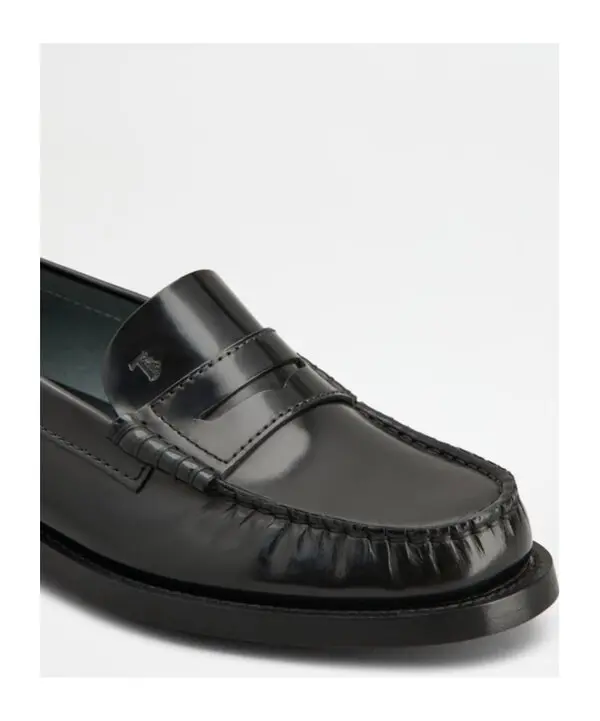 TOD'S Logo Embossed Penny Loafers - Black