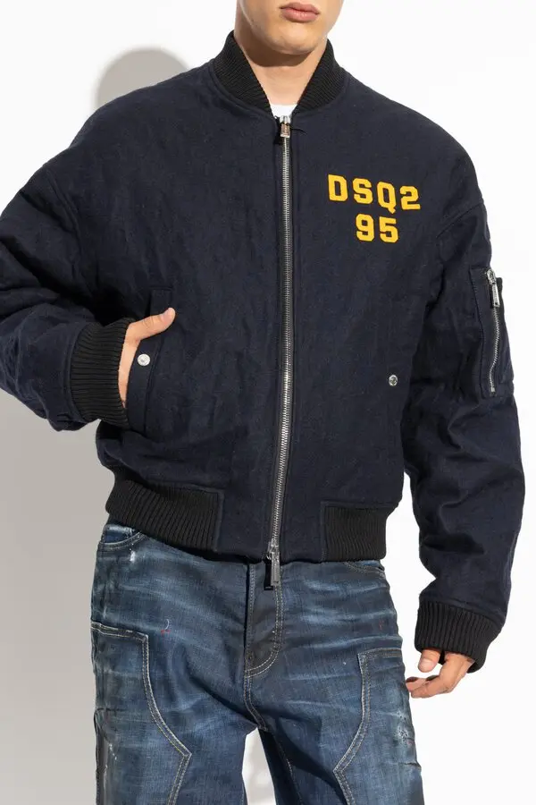 Dsquared2 Logo Patch Bomber Jacket - Navy Blue