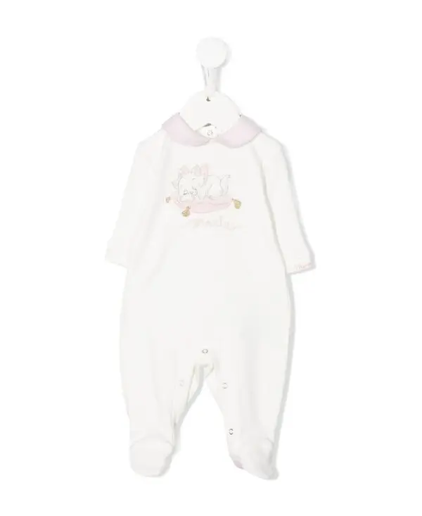 Monnalisa Disney Marie Graphic Print Long Sleeve Romper - White