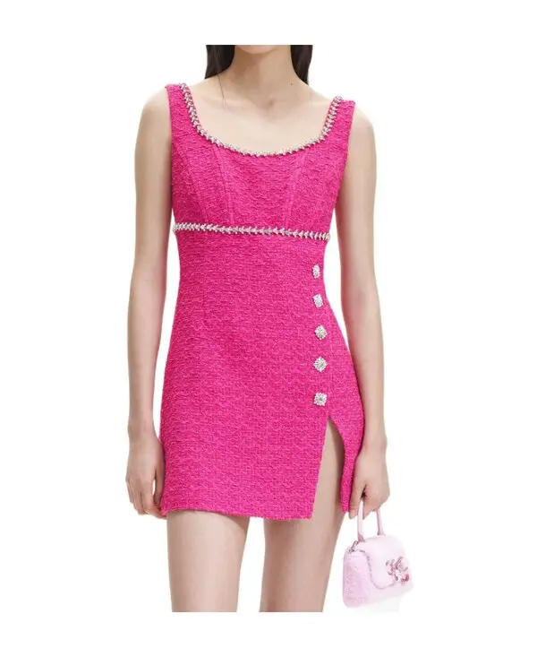 SELF-PORTRAIT Sleeveless Dress With Spoon Collar And Side Slit