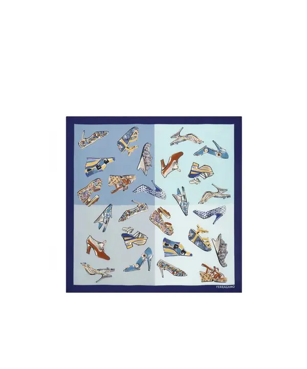 FERRAGAMO Genio Print Silk Scarf - Washed Denim/navy Blue