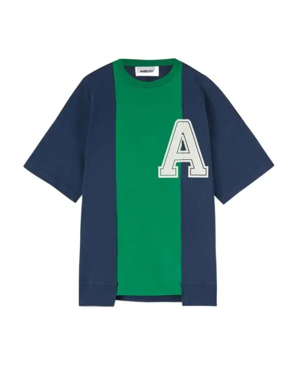 AMBUSH Logo Printed Panelled Crewneck T-shirt - Blue