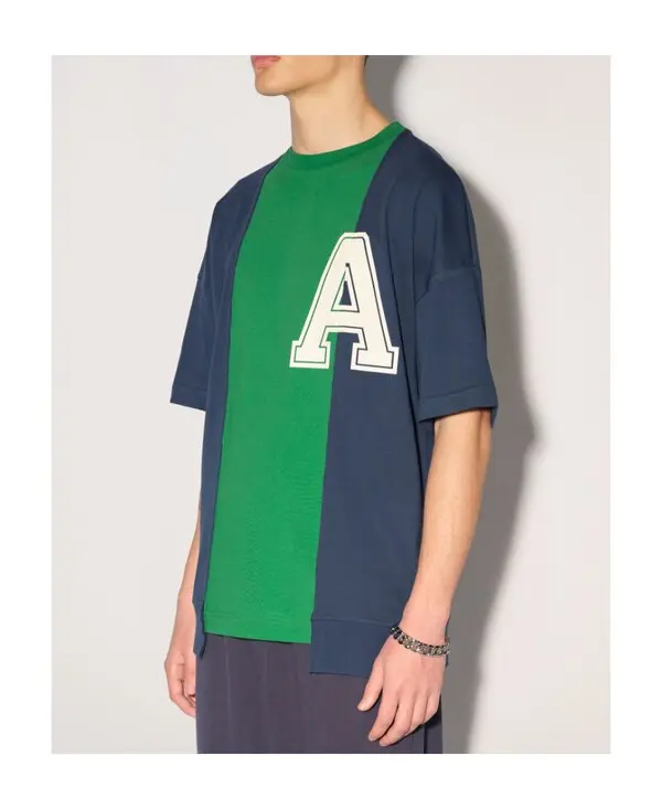 AMBUSH Logo Printed Panelled Crewneck T-shirt - Blue