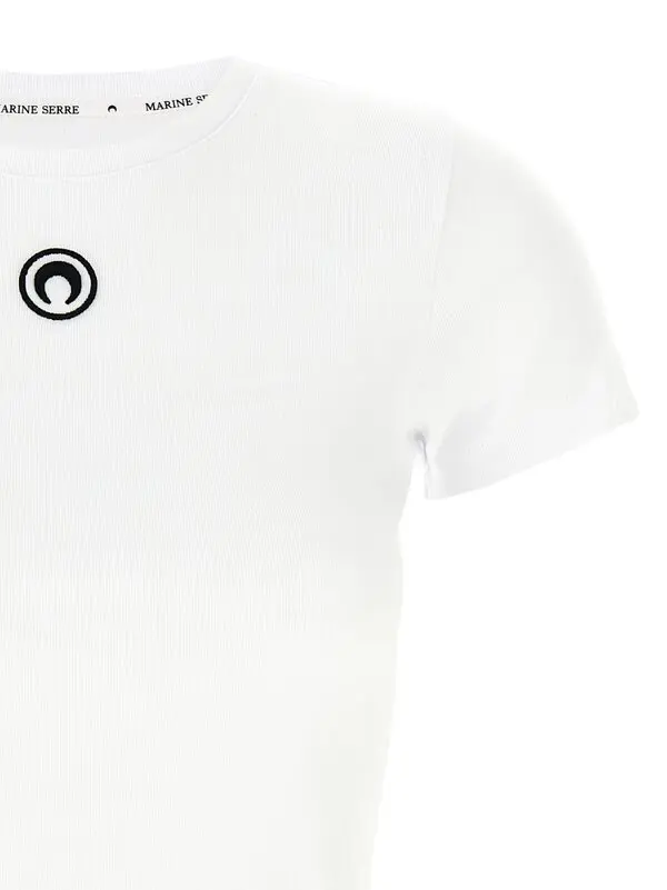 MARINE SERRE Logo Embroidered Ribbed T-shirt