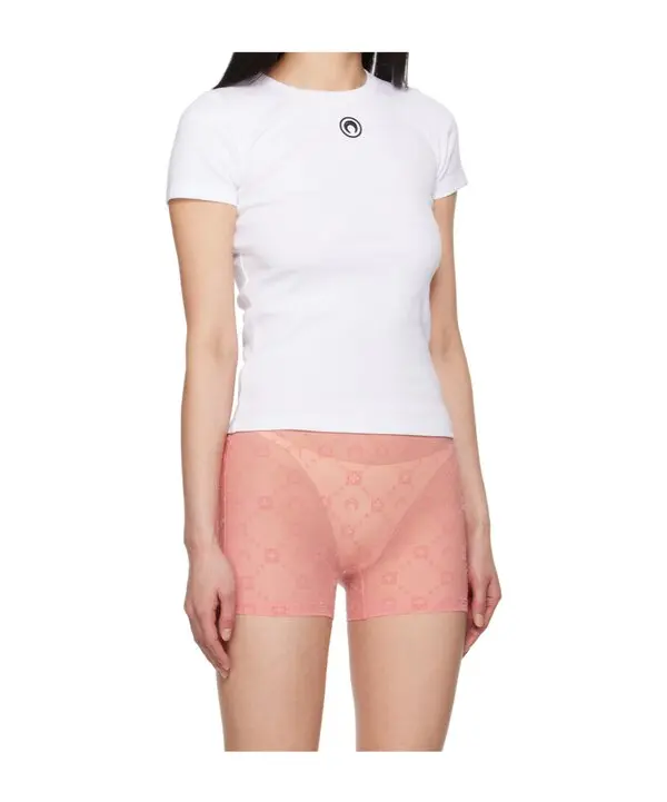 MARINE SERRE Logo Embroidered Ribbed T-shirt