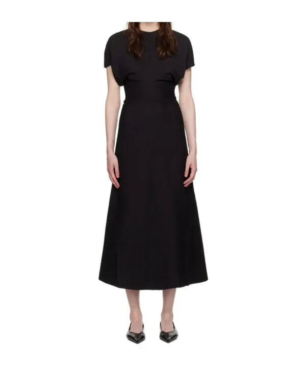 TOTEME Draped Short Sleeve Maxi Dress - Black