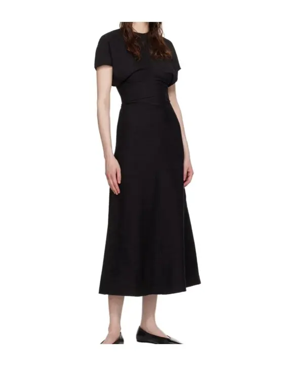 TOTEME Draped Short Sleeve Maxi Dress - Black