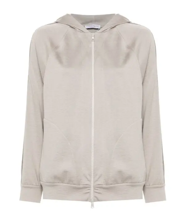 Brunello Cucinelli Embellished Zip-up Hoodie - Light Gray