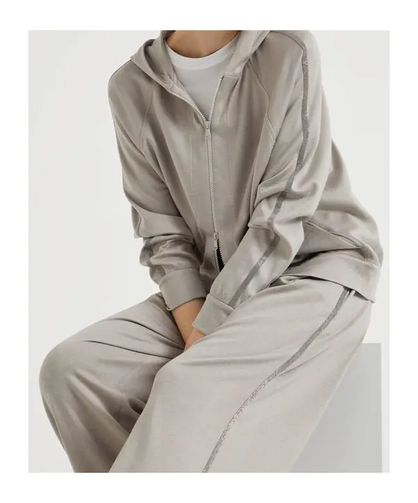 Brunello Cucinelli Embellished Zip-up Hoodie - Light Gray
