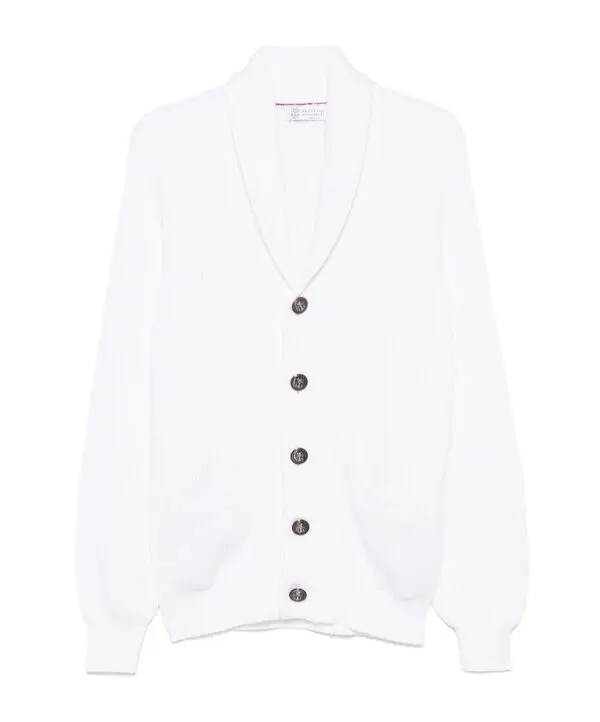Brunello Cucinelli Shawl Lapel Knitted Cardigan - White