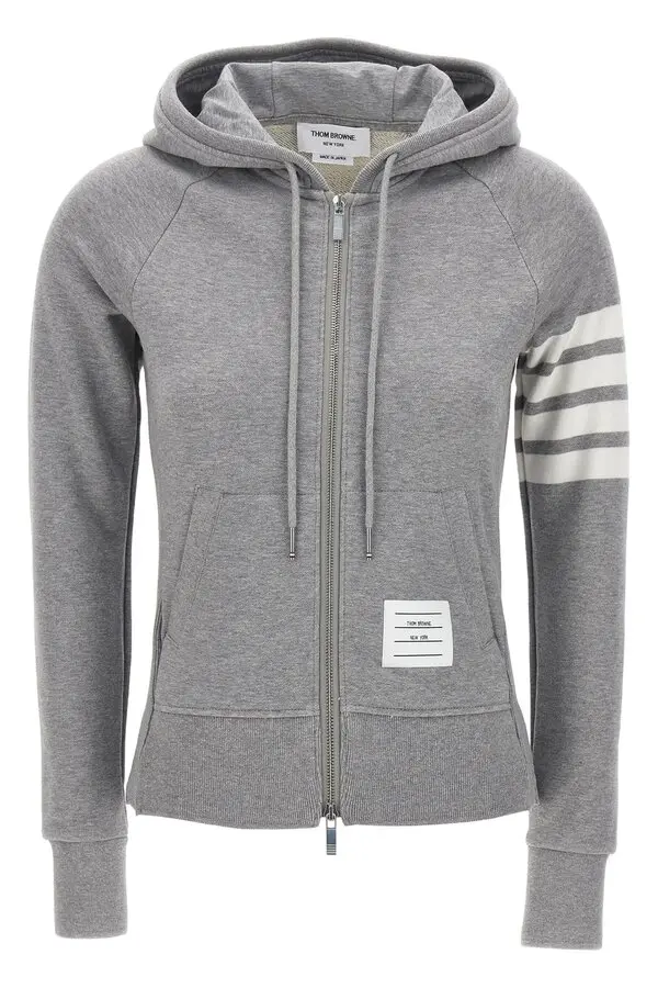 Thom Browne 4-bar Zip-up Hoodie - Light Gray