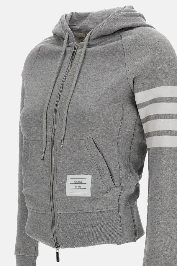 Thom Browne 4-bar Zip-up Hoodie - Light Gray