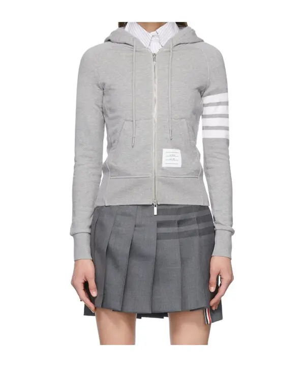 Thom Browne 4-bar Zip-up Hoodie - Light Gray