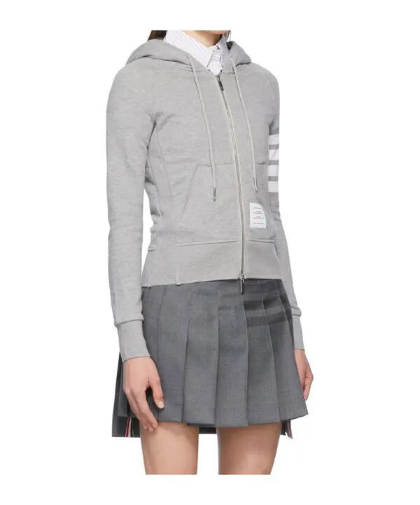 Thom Browne 4-bar Zip-up Hoodie - Light Gray