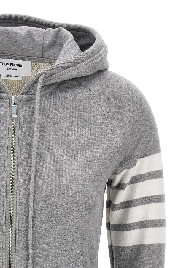 Thom Browne 4-bar Zip-up Hoodie - Light Gray