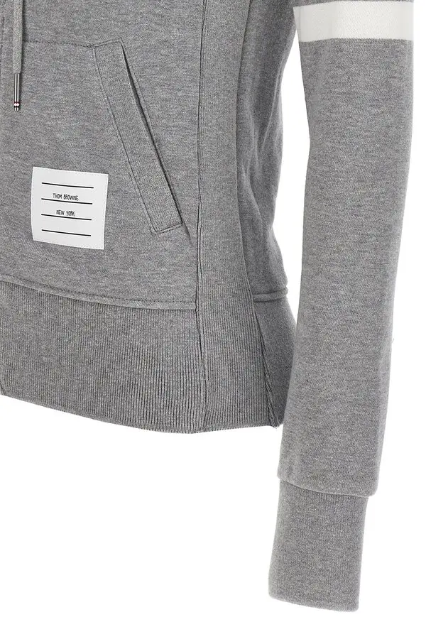 Thom Browne 4-bar Zip-up Hoodie - Light Gray