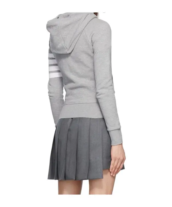 Thom Browne 4-bar Zip-up Hoodie - Light Gray