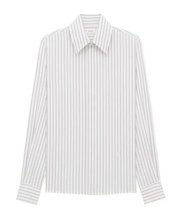 Saint Laurent Cassandre Shirt In Striped Cotton - White