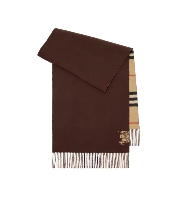 Burberry Wide Reversible Check Fringed Scarf - Sand