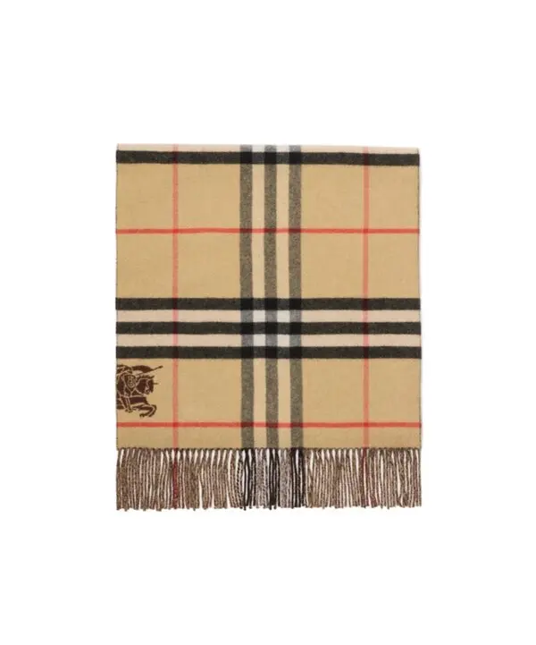 Burberry Wide Reversible Check Fringed Scarf - Sand
