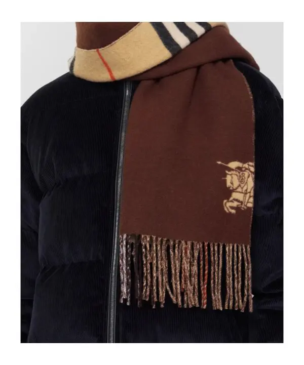 Burberry Wide Reversible Check Fringed Scarf - Sand