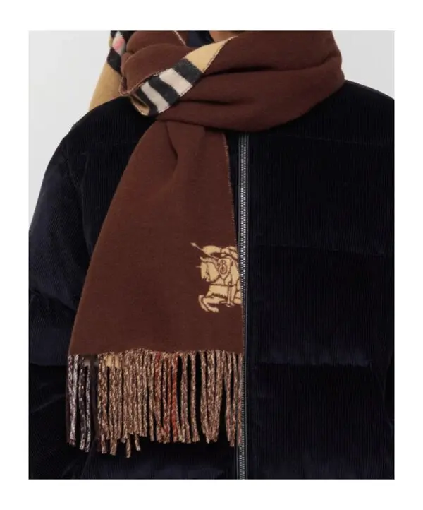 Burberry Wide Reversible Check Fringed Scarf - Sand