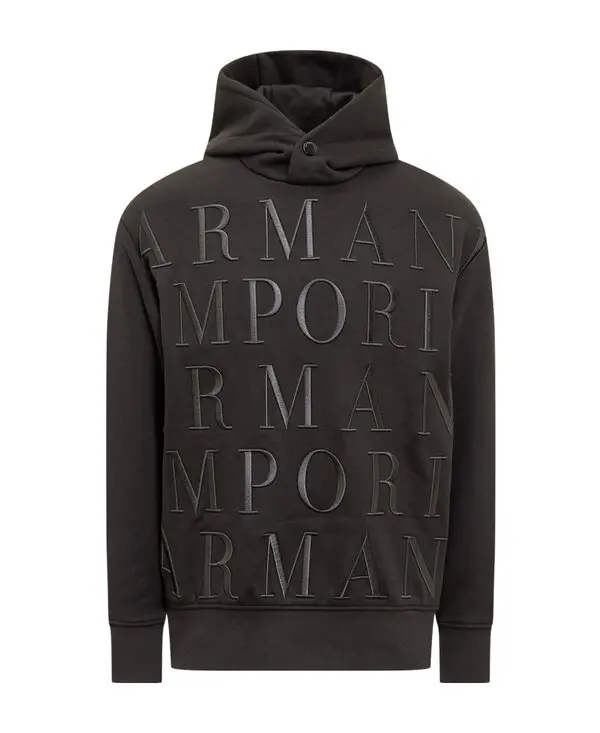 Emporio Armani Logo-embroidered Cotton Hoodie - Black