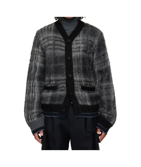 Sacai Plaid Mohair Knit Cardigan