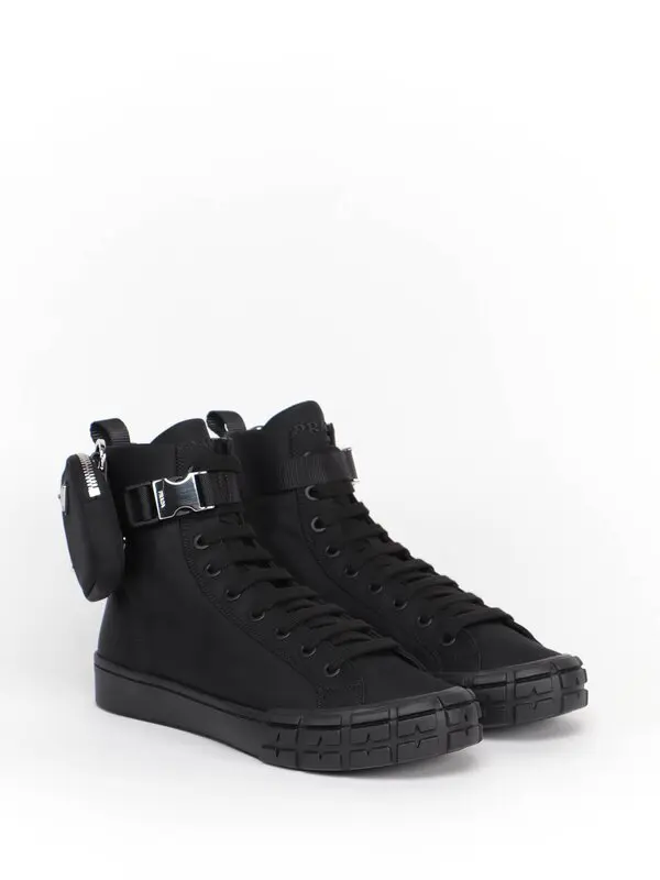 Prada Wheel Re-nylon High-top Sneakers With Detachable Pouch
