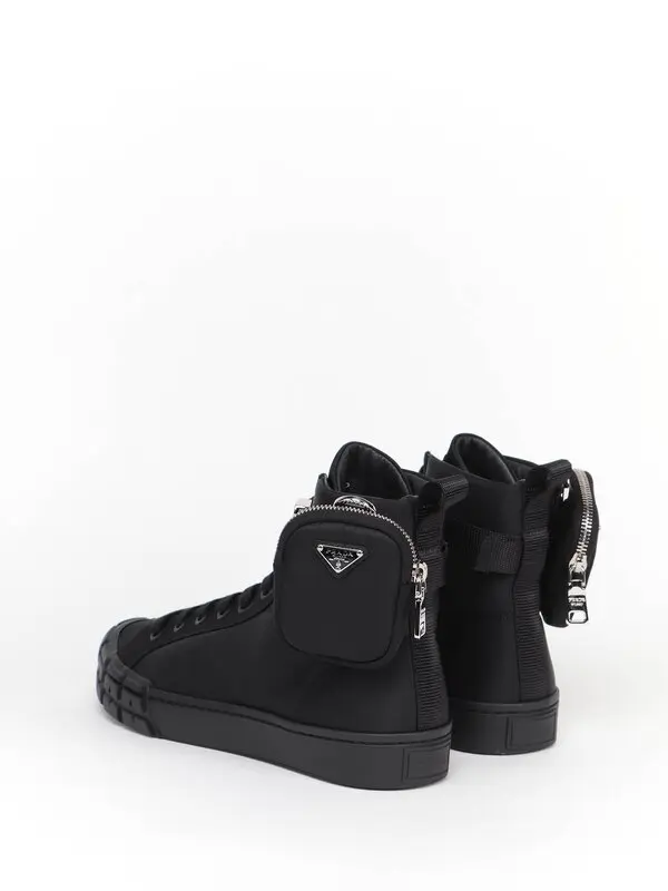 Prada Wheel Re-nylon High-top Sneakers With Detachable Pouch
